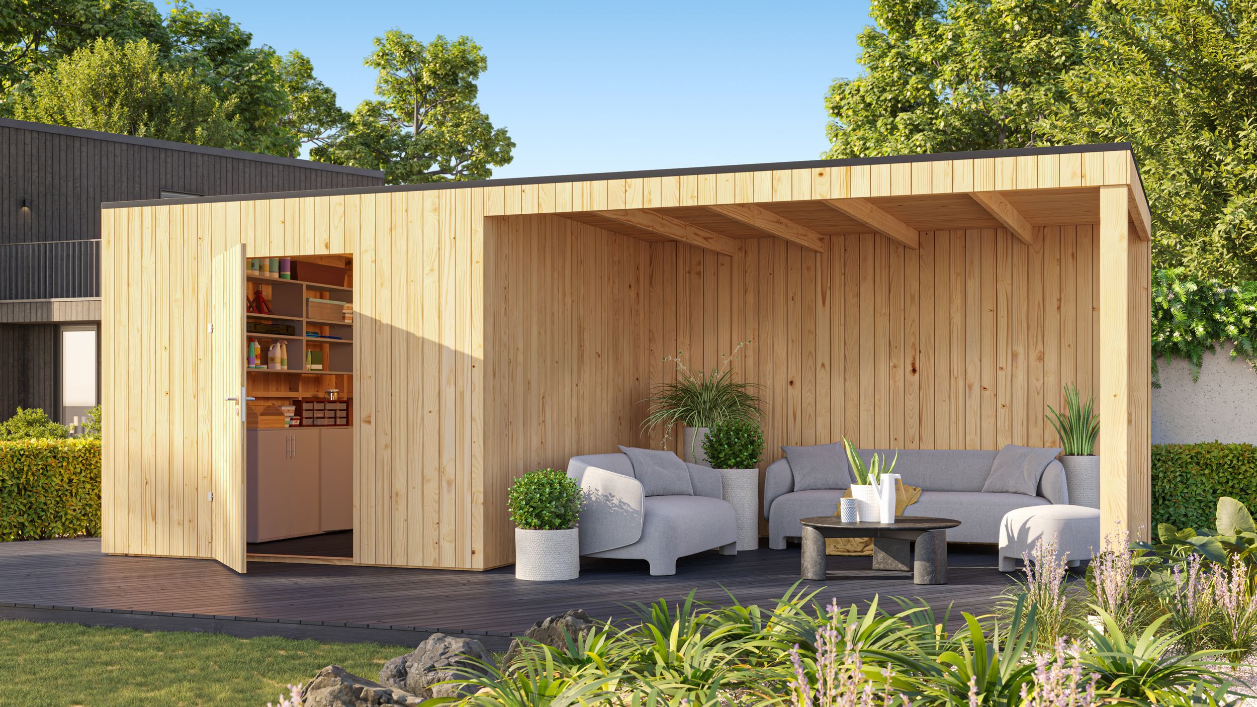 Grandiwood tuinhuis met overkapping Kubix 700x320 kopen bij Azalp.be