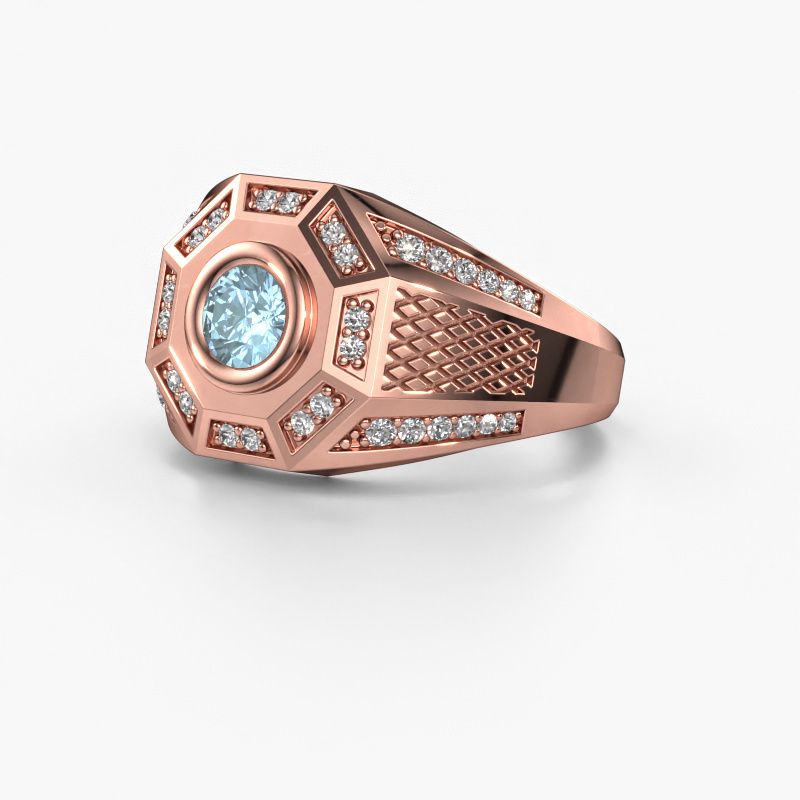 Blauwe lab grown diamanten 5 mm zware rosé gouden bijzonder heren ring Enzo