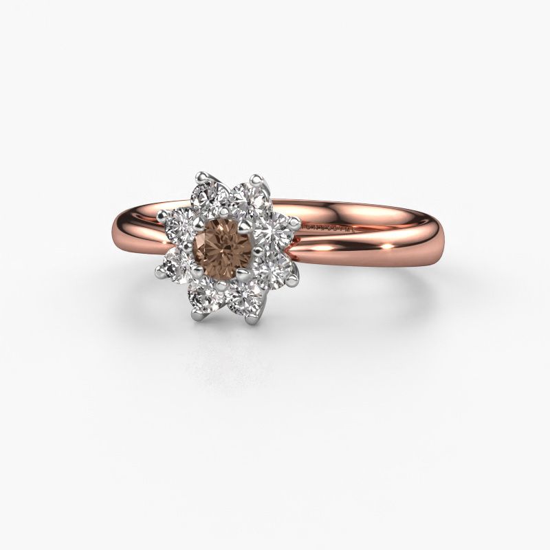 Flower smaakvolle verlovingsring rosé goud Camille 1 met ronde bruine ...