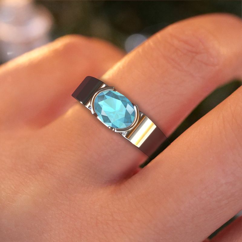 Edelstenen Tonya ring witgoud met 8x6 mm blauw topaas | DiamondsByMe