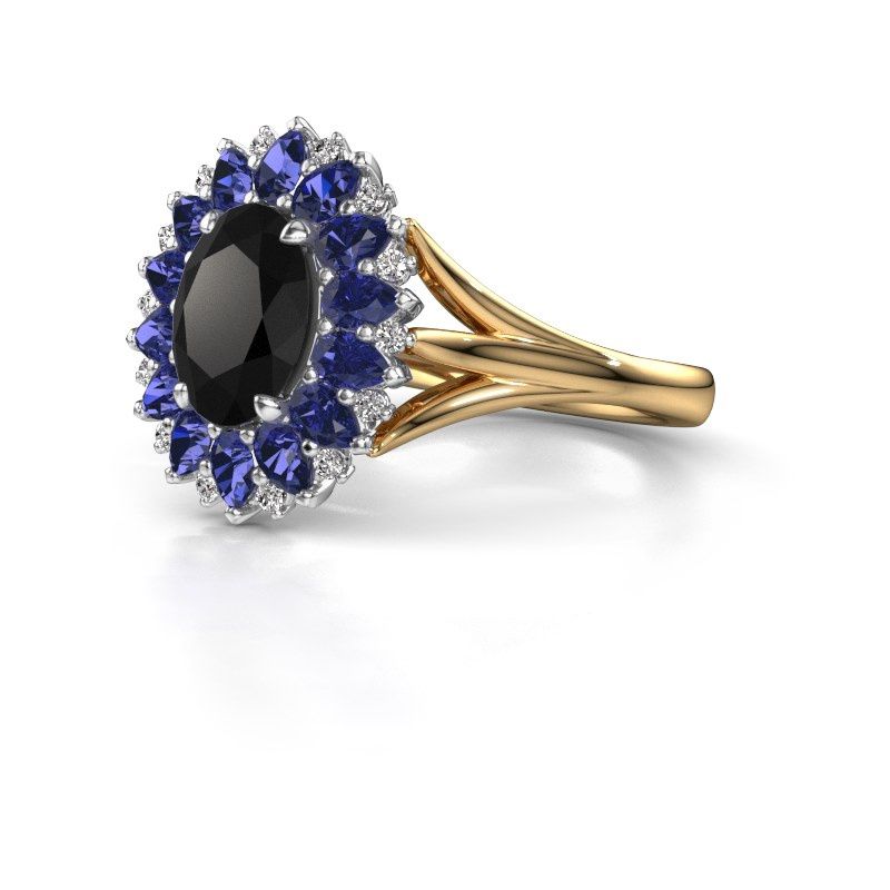 Gouden entourage verlovingsring bijzondere Lidia met zwarte diamant 1.40 crt