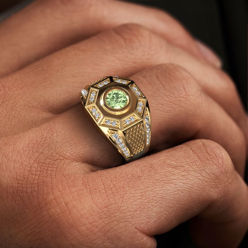 Groene lab grown diamanten 5 mm zware gouden bijzonder heren ring Enzo