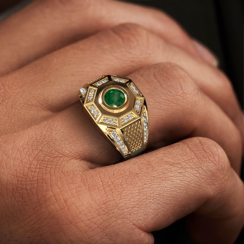 Smaragd 5 mm zware gouden bijzonder heren ring Enzo