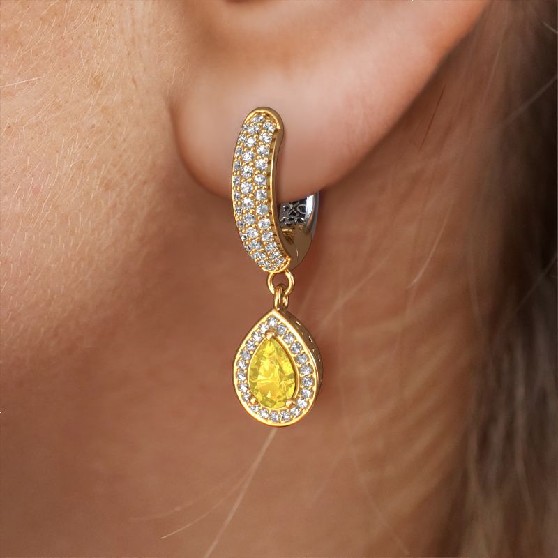 Druppel gouden 6x4 mm gele saffier oorhangers Barbar 2|DiamondsByMe