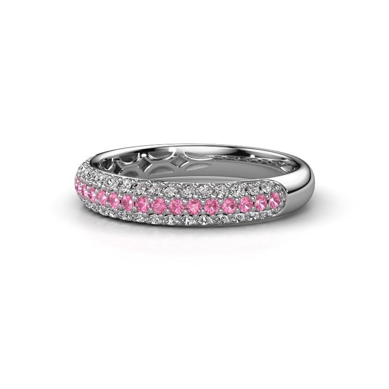 Pavé gezette witgouden ring met roze saffier 1.3 mm Emely 2