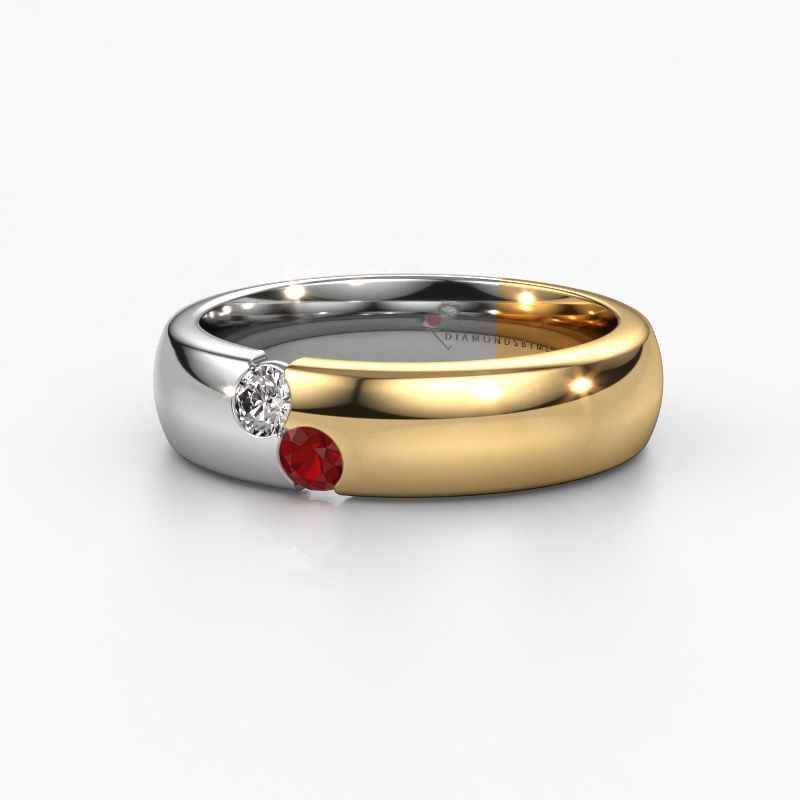 Twee kleuren gouden dames trouwring ±6 mm met robijn WH1003L26C