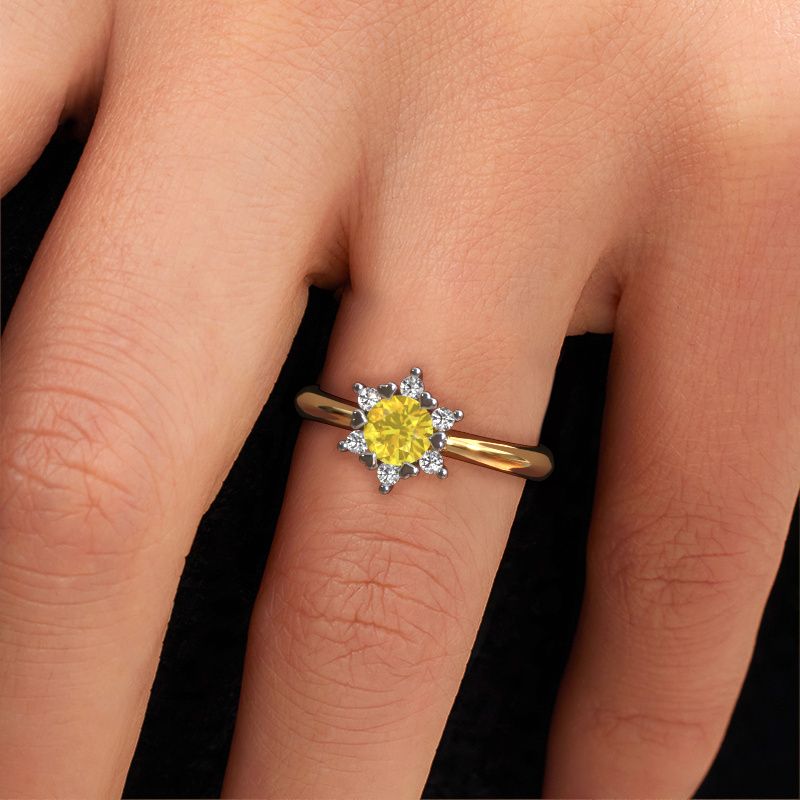 Flower Liesbeth ring goud met 5 mm gele saffier | DiamondsByMe