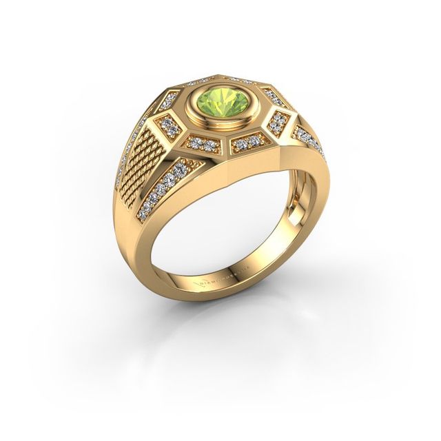 Peridot 5 mm schwere Gold besondere Herrenring Enzo| -30%