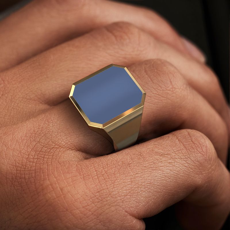 Solid gold signet ring Lars 5 with 16x13 mm octagon blue sardonyx | -30%