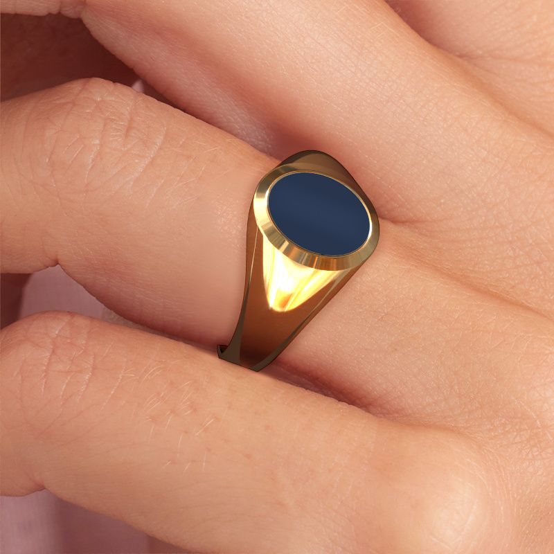 Gold signet ring with oval shape dark blue sardonyx 10x8 mm Evon 1 ...