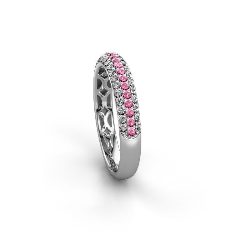 Pavé gezette witgouden ring met roze saffier 1.3 mm Emely 2