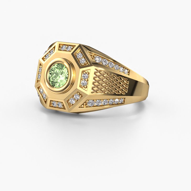 Groene lab grown diamanten 5 mm zware gouden bijzonder heren ring Enzo