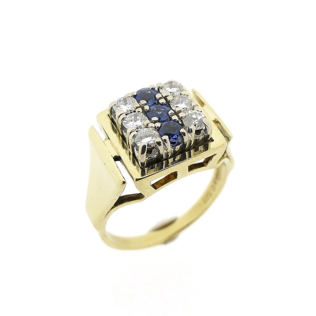 Gouden heren ring met diamant en saffier | Juweelwinkel.nl