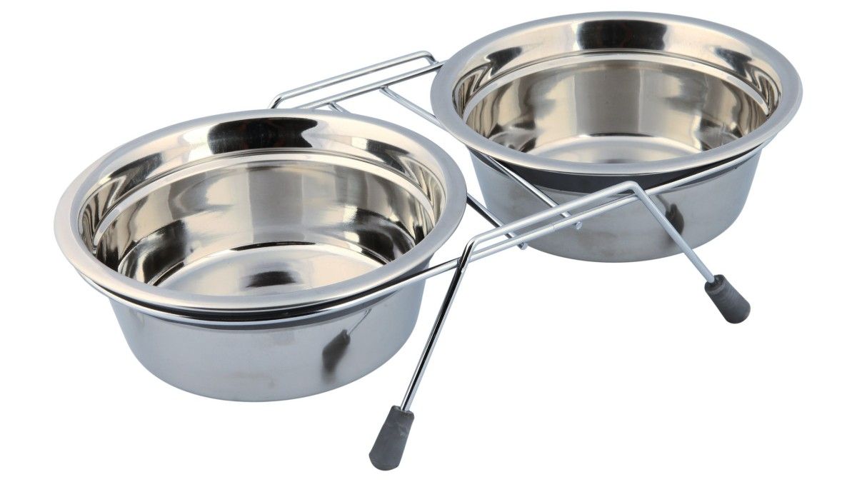 Castron Inox Dublu 2x0.9 l/16 cm cu Suport 25232: 47,93 lei - PetMart ...