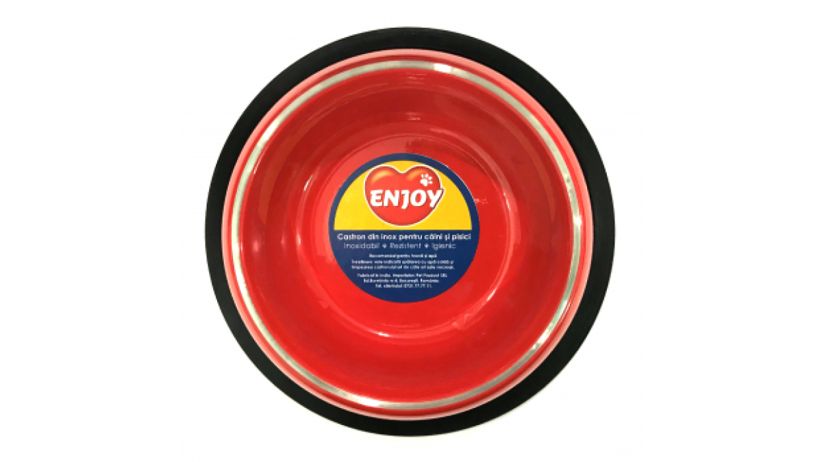 Castron rosu antiderapant inox pentru caini si pisici, Enjoy, 0.25 L ...