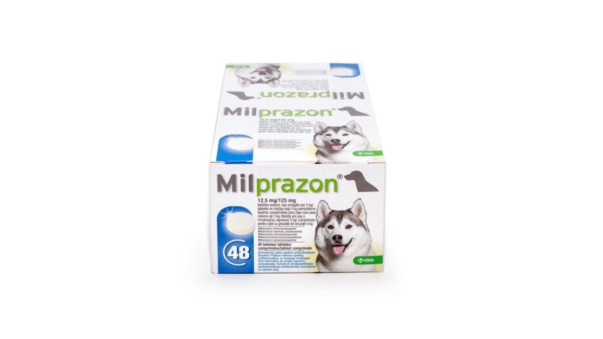 Milprazon Dog 12.5 / 125 mg (> 5 kg), 48 tablete: 1.282,90 lei - PetMart PetShop