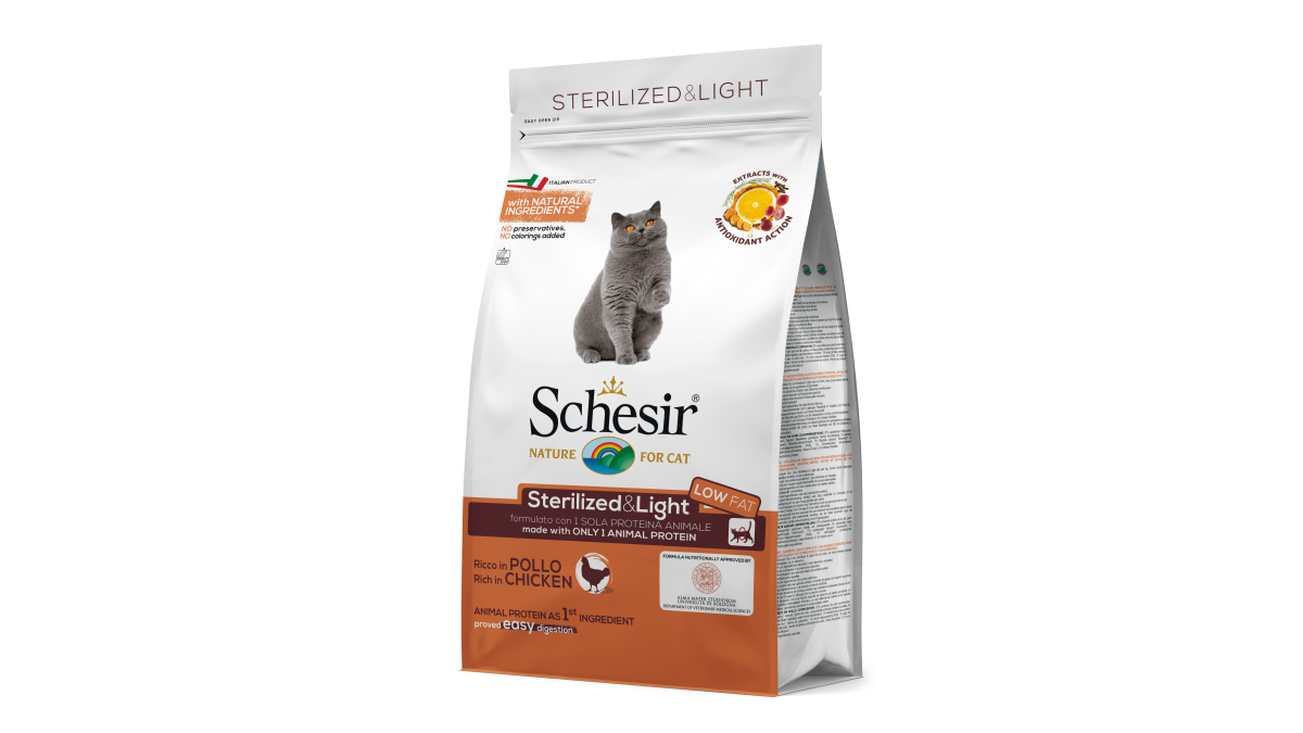Hrana uscata pisici, Schesir Cat Sterilized si Light Pui, 10 kg: 302,58 lei - PetMart PetShop