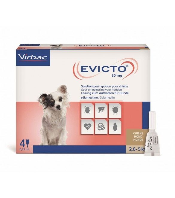 Evicto 30 mg pipete antiparazitare câini talie mica (2.6 - 5.0 kg) 4 ...